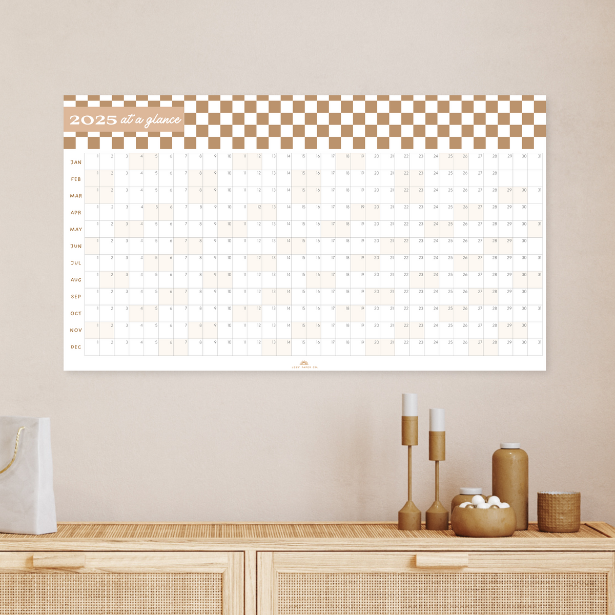 2025 Downloadable Year at a Glance Calendar- Checkered | Jess' Paper Co.